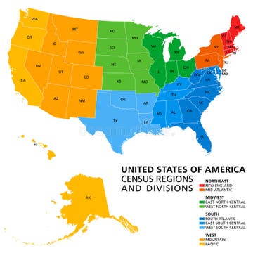 Census Region Divisions Map Stock Illustrations – 17 Census Region ...