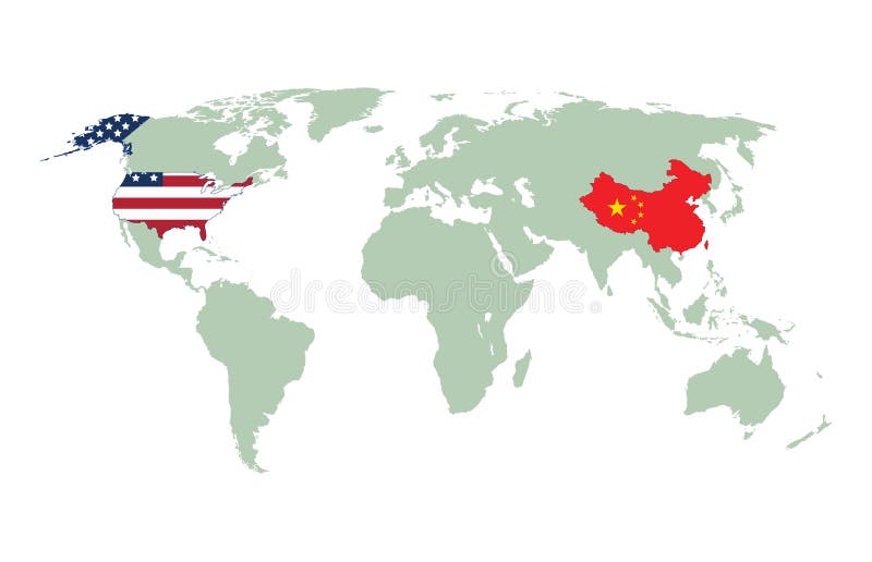 America and China on World Map Stock Illustration - Illustration of ...