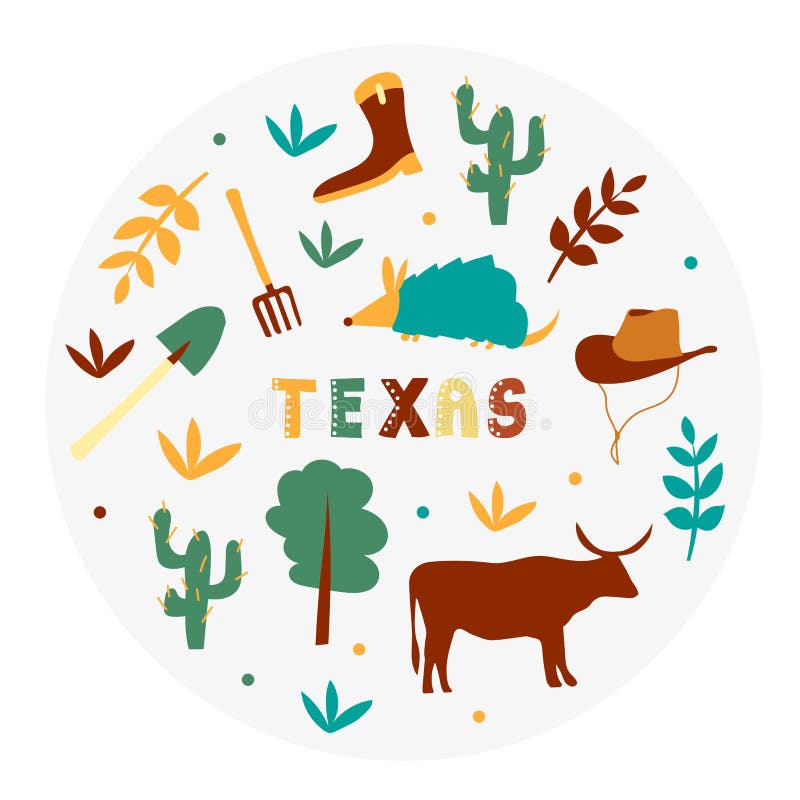 USA Collection. Vector Illustration of Texas Theme. State Symbols Stock ...