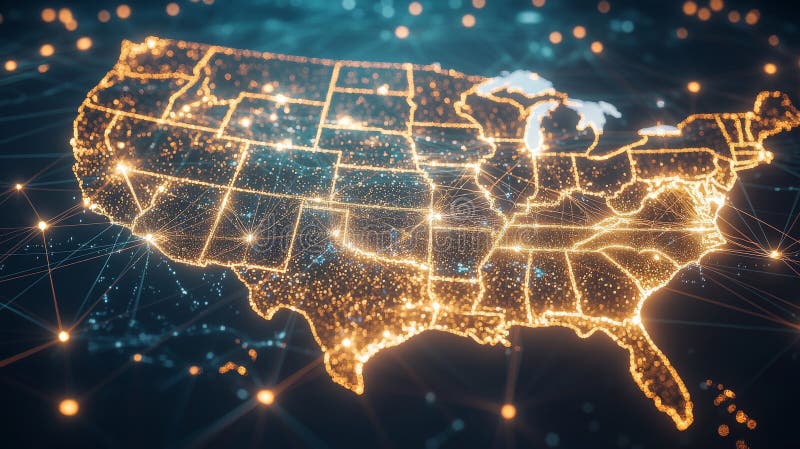 USA Digital Map, Global Network and Connectivity Concept, Data Transfer ...