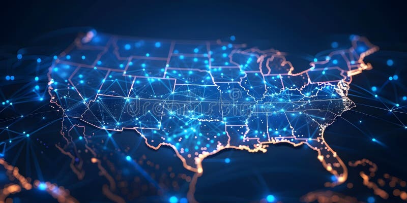 "USA Digital Map: Representing Global Connectivity, Data Transfer, and ...