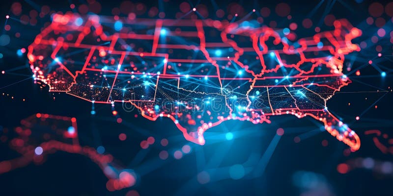 USA Digital Map Showing Global Network Connectivity and Data Transfer ...