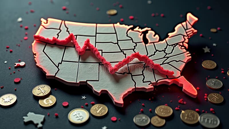 Usa Economic Decline: Map and Cryptocurrency Indicating Financial ...