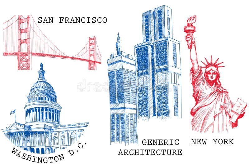 USA famous cities stamps stock vector. Illustration of postage - 19165967