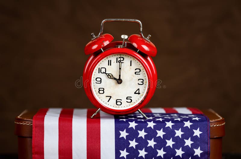 USA Flag with Alarm Clock, Election Day or Voting Time Background Stock ...