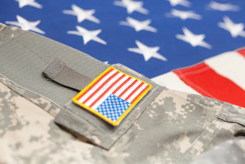US Flag and U. S. ARMY Patch on Military Uniform - Studio Shot Stock ...