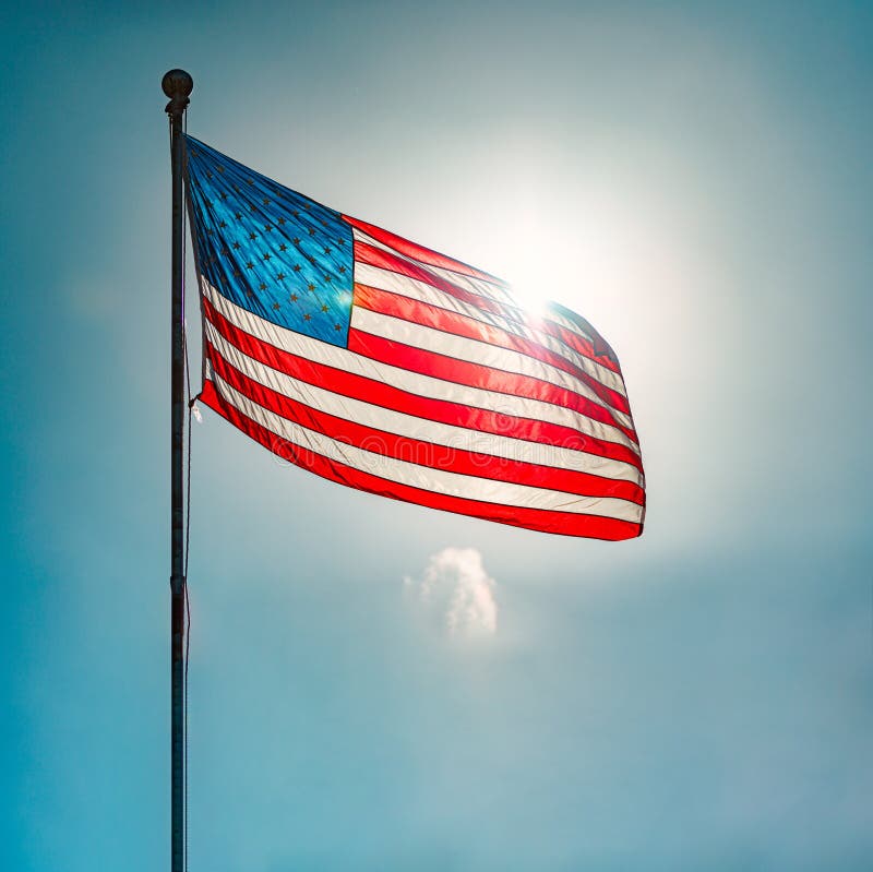 USA flag and blue sky stock image. Image of symbol, national - 247364085