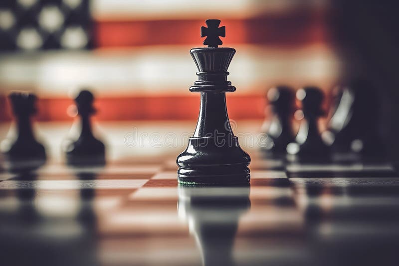 Chess Board and Chess Pieces with a Background of USA Flag Stock Photo ...