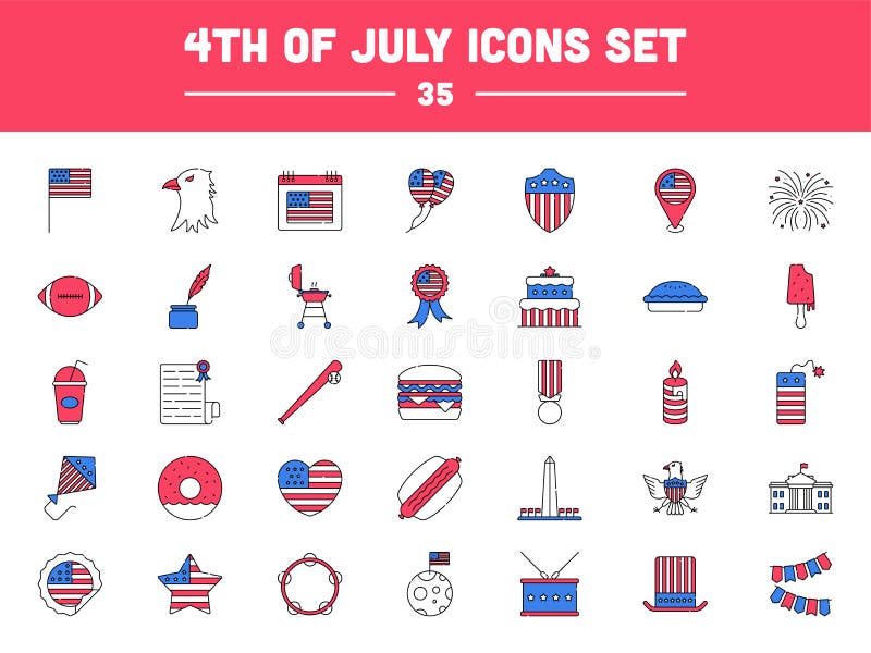 USA Flag Color Icon Set of 4th of July Flat Icon or Symbols Stock ...