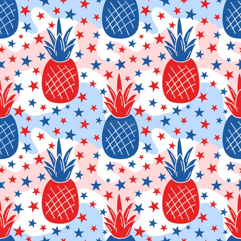 USA Flag Colors Patriotic Pattern with Pineapples Stock Vector ...