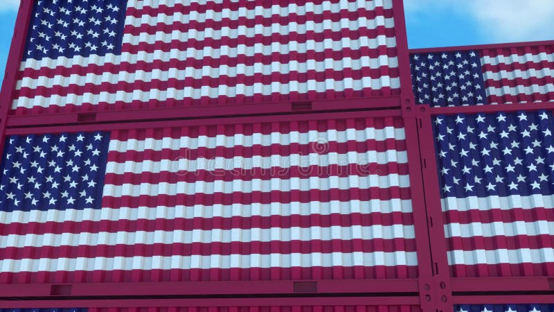 American Export or Import Concept. USA Flag Containers are Located at ...