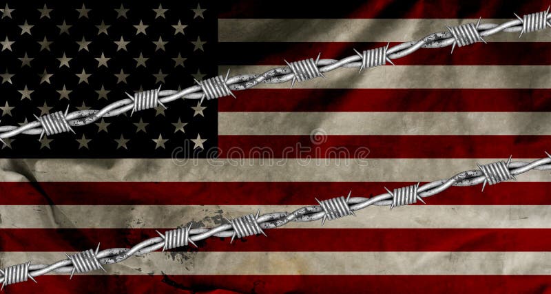 USA Flag, the Flag of Dirty and Torn. There is Barbed Wire on the Flag ...
