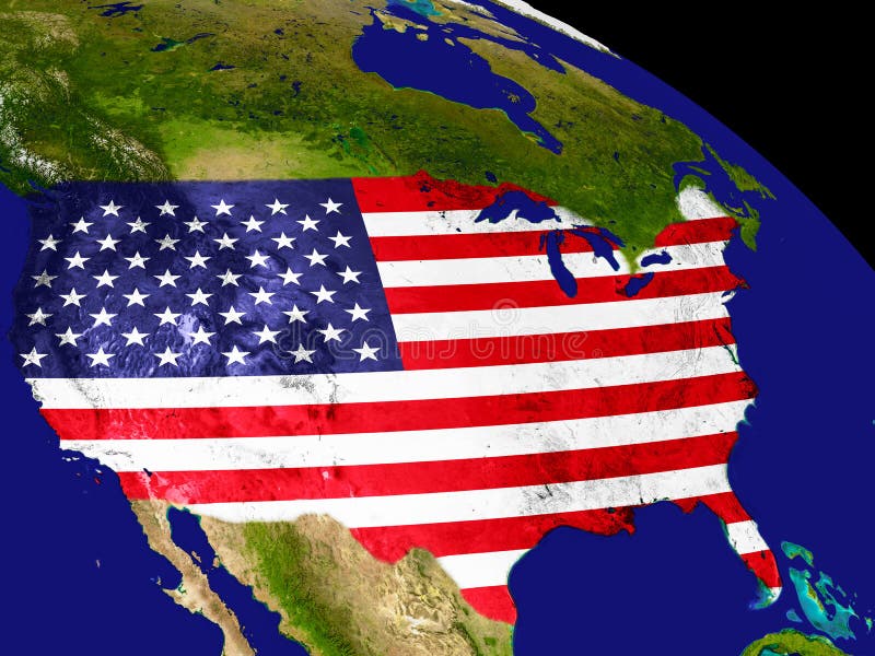 USA with flag on Earth stock illustration. Illustration of borders ...