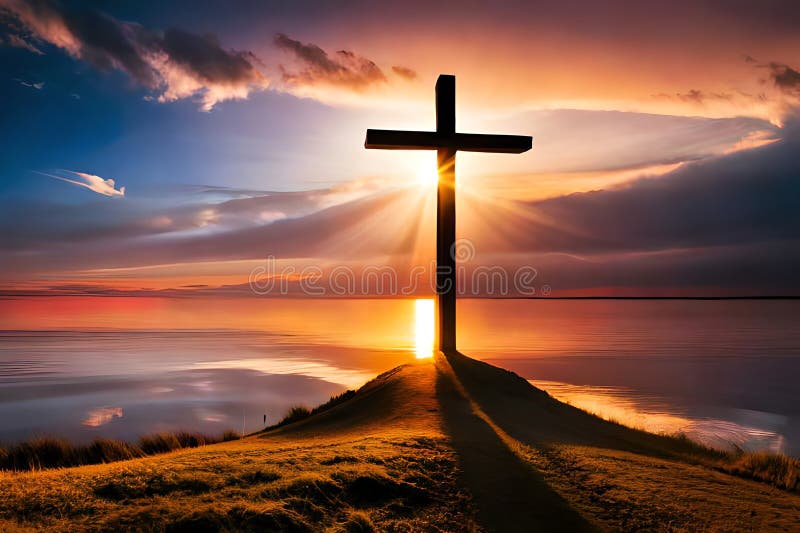Usa Flag with Easter Cross in Dramatic Sunset Sky for Good Friday ...