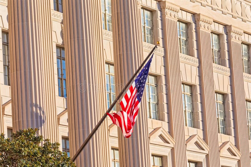 USA Flag on Facade of US Commerce Building in Washington DC Editorial ...