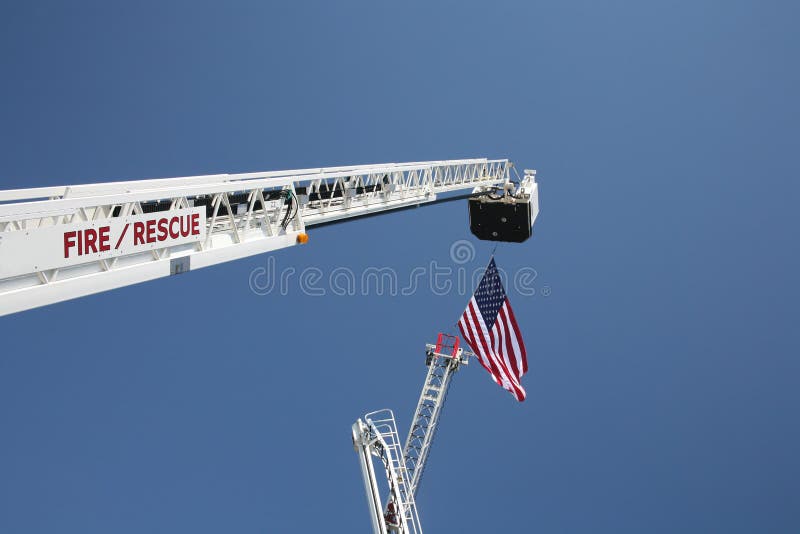 USA Flag and Fire Truck Ladders Stock Photo - Image of peace, firetruck ...