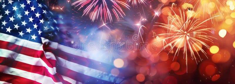 USA Flag with Fireworks, Celebrating the 4th of July, Banner, Copy ...