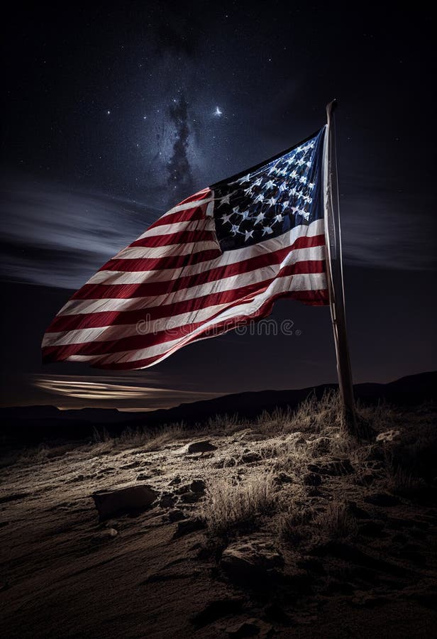 USA Flag Flying at Night. AI Generated Stock Photo - Image of american ...