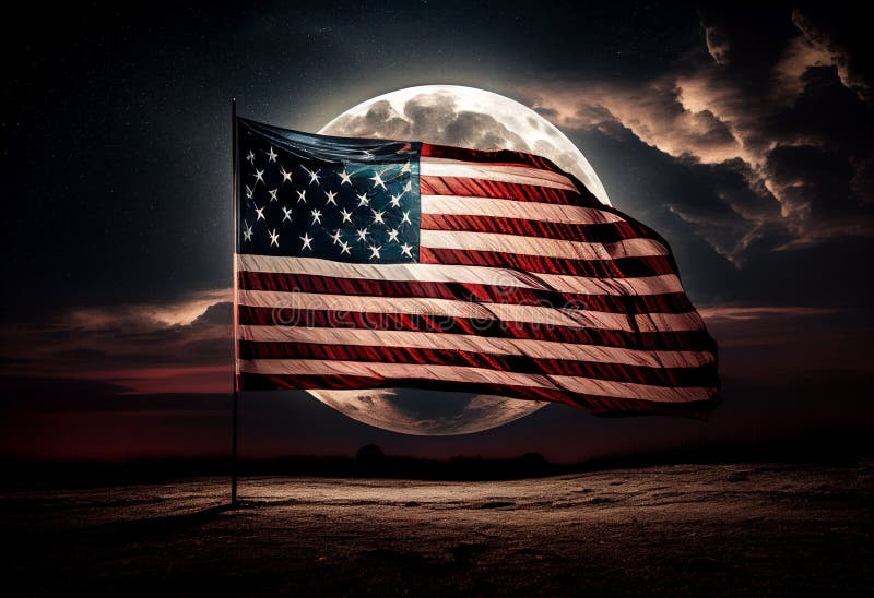 USA Flag Flying at Night. AI Generated Stock Illustration ...