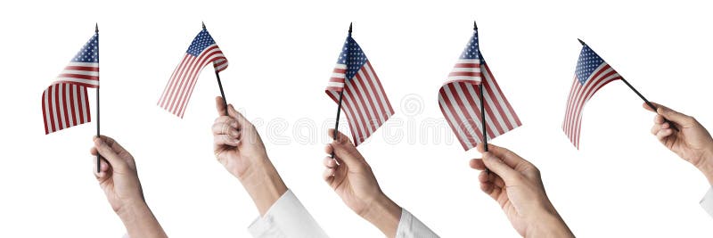 The USA Flag in Hand in Different Angles on a White Background Stock ...