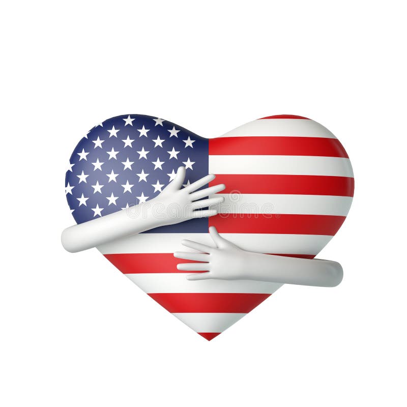 USA Flag Heart Being Hugged by Arms. 3D Rendering Stock Illustration ...