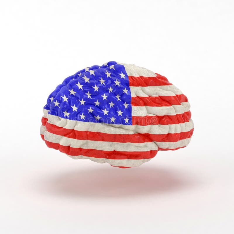 USA Flag on Human brain. stock illustration. Illustration of flag ...