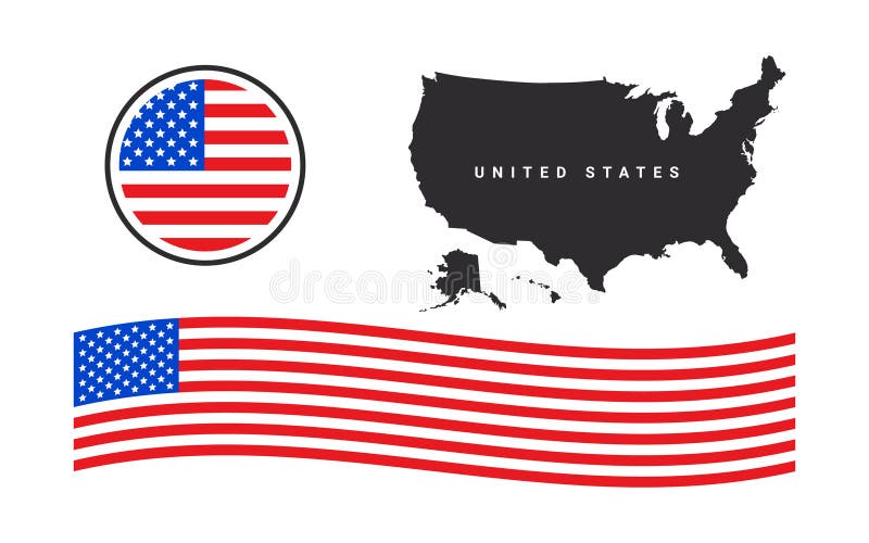 USA Flag Icon, Wavy Flag, USA Map. Vector Scalable Graphics Stock ...