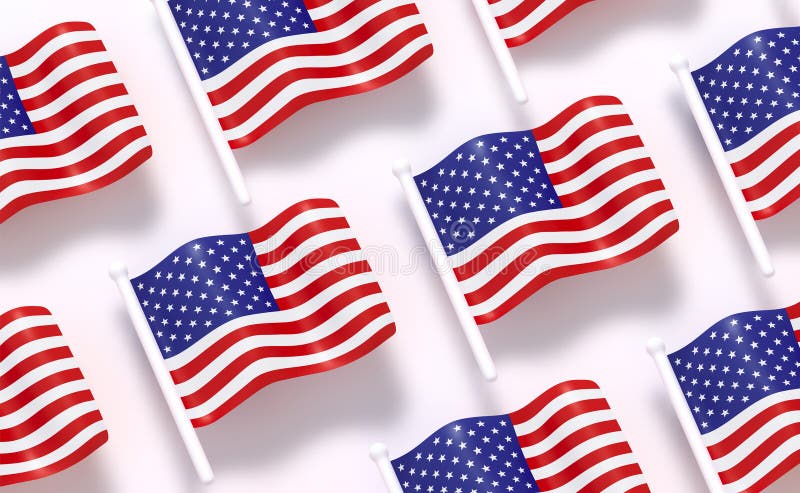 USA Flag Pattern Background White Soft Color. Realistic Cartoon 3d ...