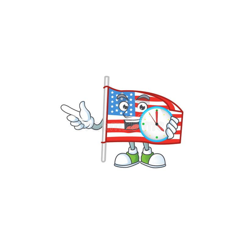 USA Flag with Pole Cartoon Character Style with a Clock Stock Vector ...