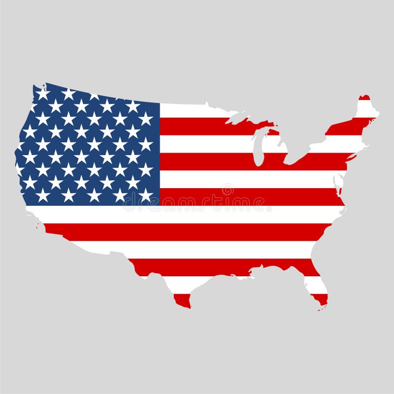 USA Flag, Shape of American Map Icons Set with Long Shadow Stock Vector ...