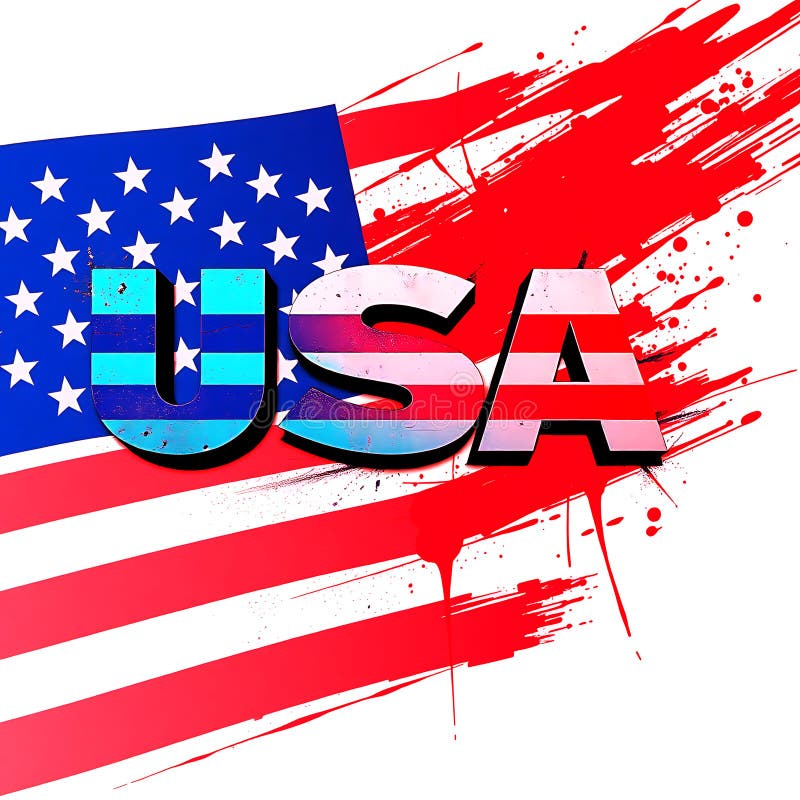 USA Flag Text with Splatter Design Stock Illustration - Illustration of ...