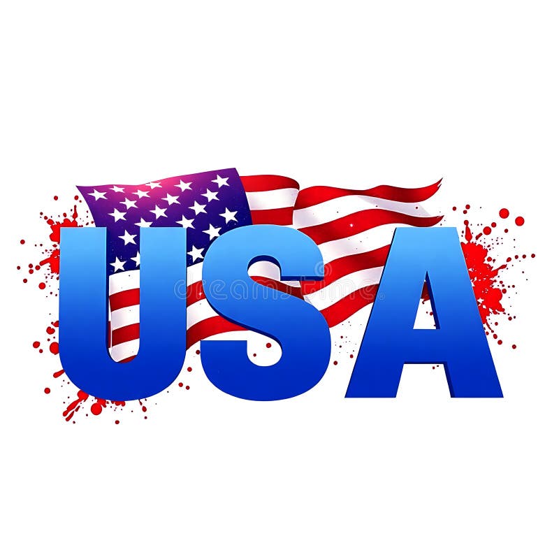 USA Flag Text with Splatter Design Stock Illustration - Illustration of ...