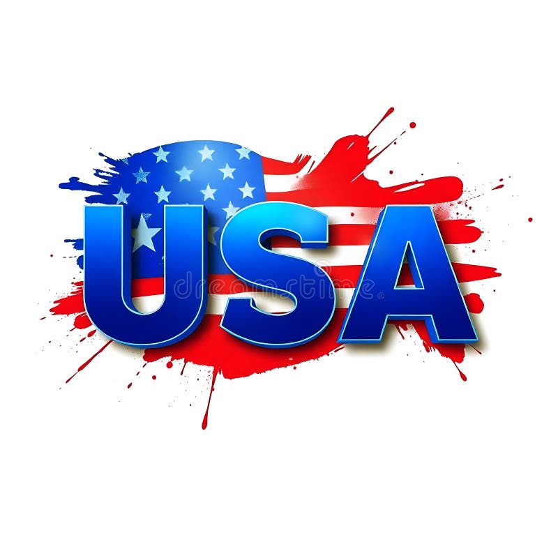 USA Flag Text with Splatter Design Stock Illustration - Illustration of ...