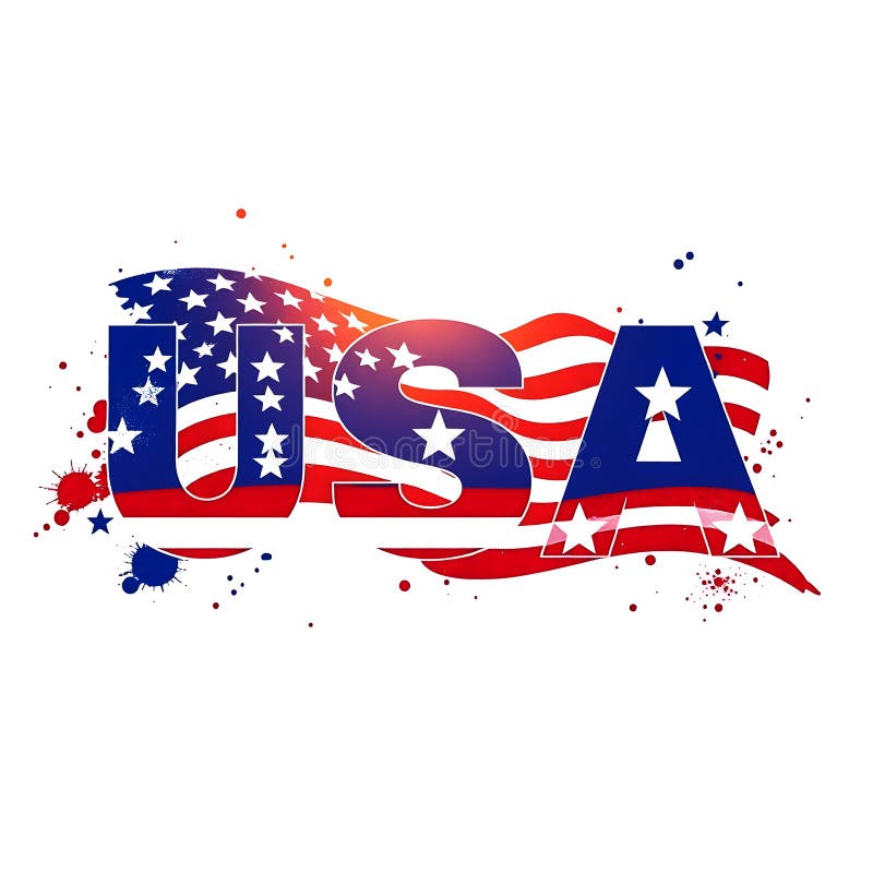 USA Flag Text with Splatter Design Stock Illustration - Illustration of ...