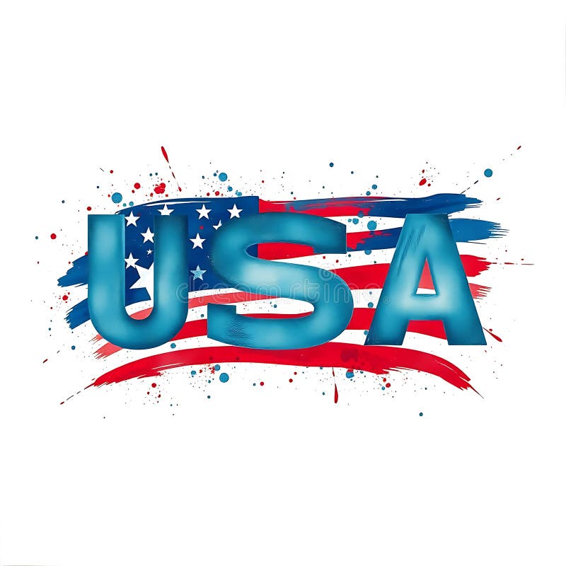USA Flag Text with Splatter Design Stock Illustration - Illustration of ...