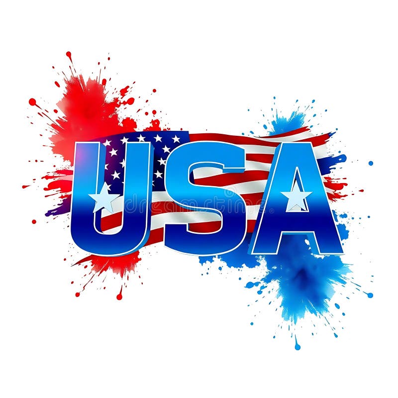 USA Flag Text with Splatter Design Stock Illustration - Illustration of ...