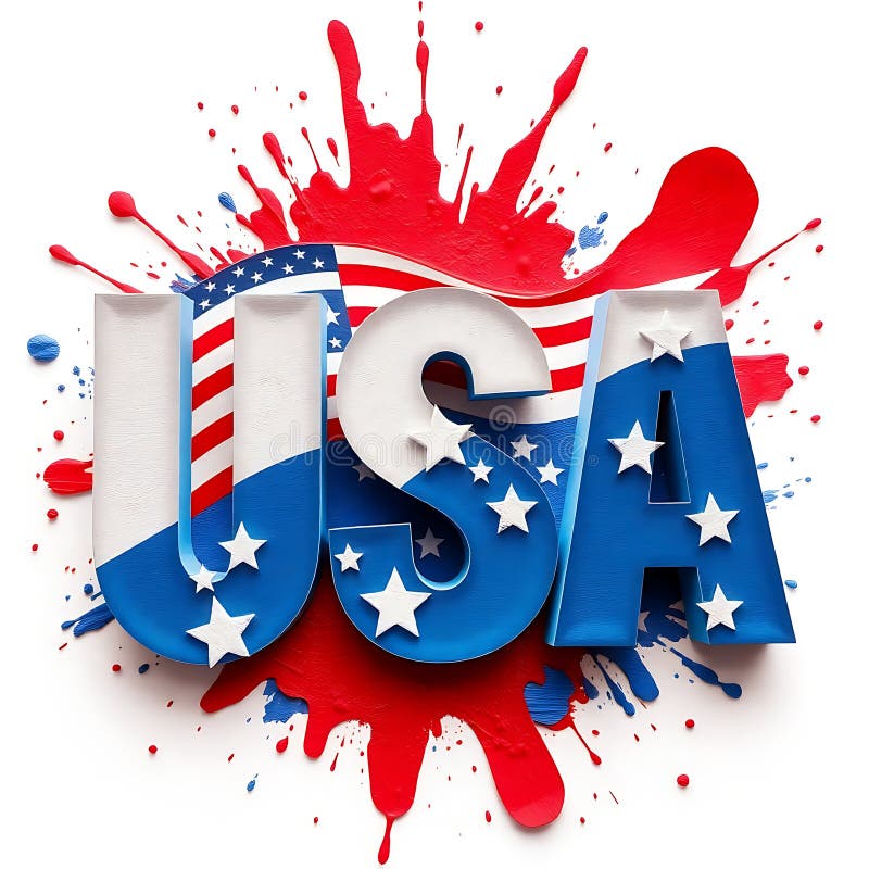 USA Flag Text with Splatter Design Stock Illustration - Illustration of ...