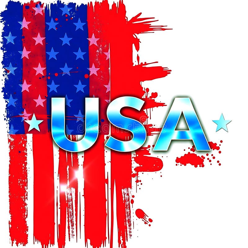 USA Flag Text with Splatter Design Stock Illustration - Illustration of ...