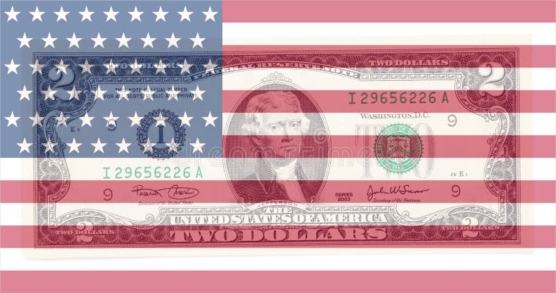USA flag and two dollar stock photo. Image of wrinkled - 265838890