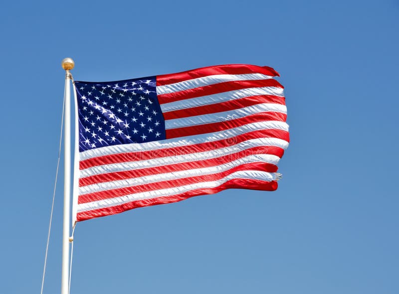 USA Flag Waving on a Blue Sky Background Stock Image - Image of line ...