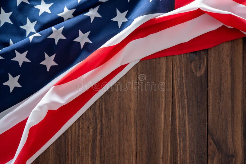 USA Flag on Wooden Table for Background Stock Image - Image of table ...