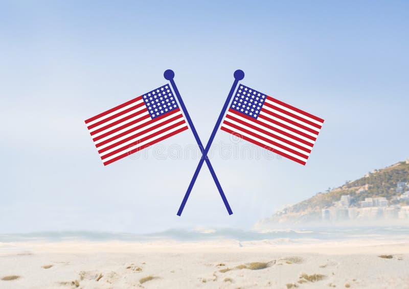 USA flags in the beach stock photo. Image of shot, bright - 97788350