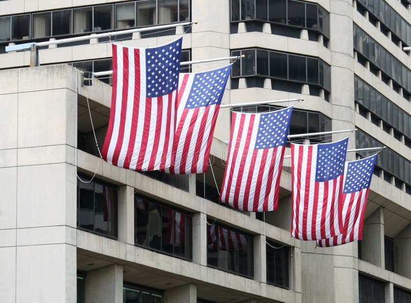 American Flags stock photo. Image of hanging, building - 66492148