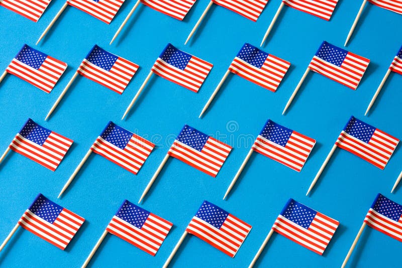 USA Flags Pattern on Blue Background Stock Photo - Image of july ...