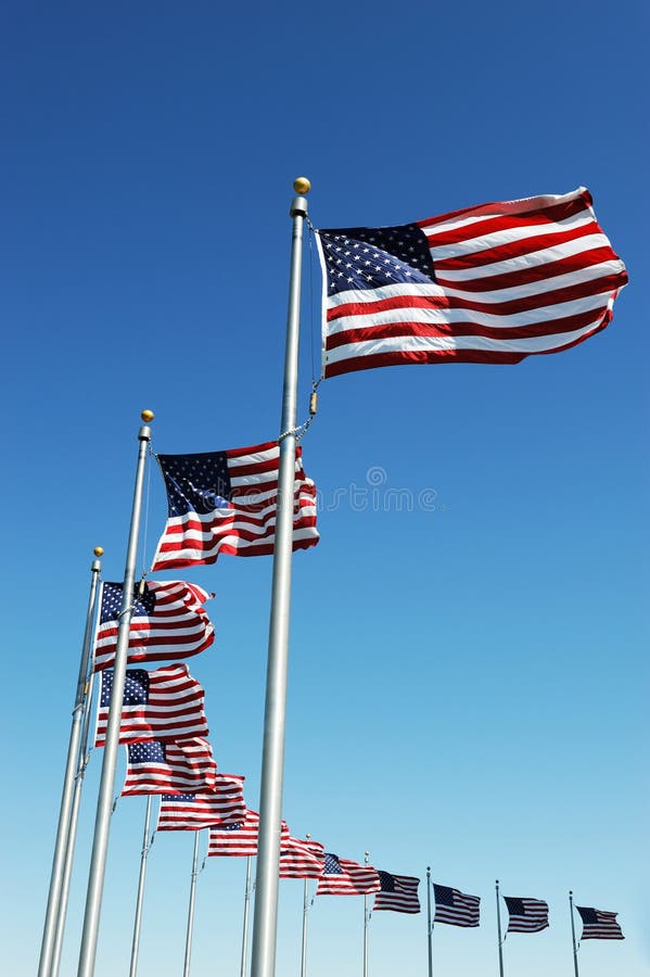 USA flags in a row stock image. Image of stripes, wind - 62660291