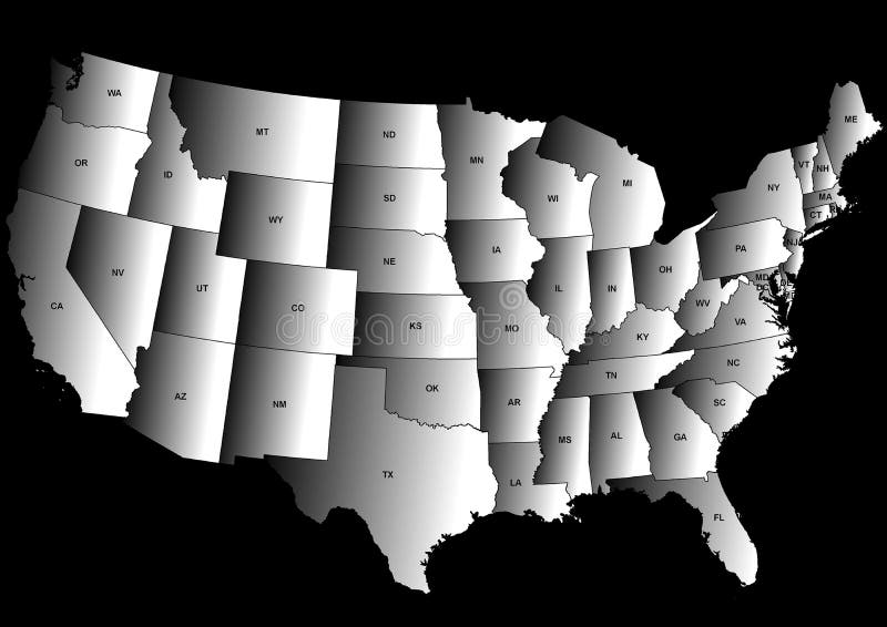 USA Gradient Silver Style Map Stock Illustration - Illustration of ...