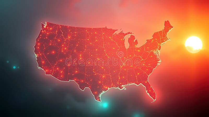 USA Great Again - Glowing Digital Map Shows Connected States with ...