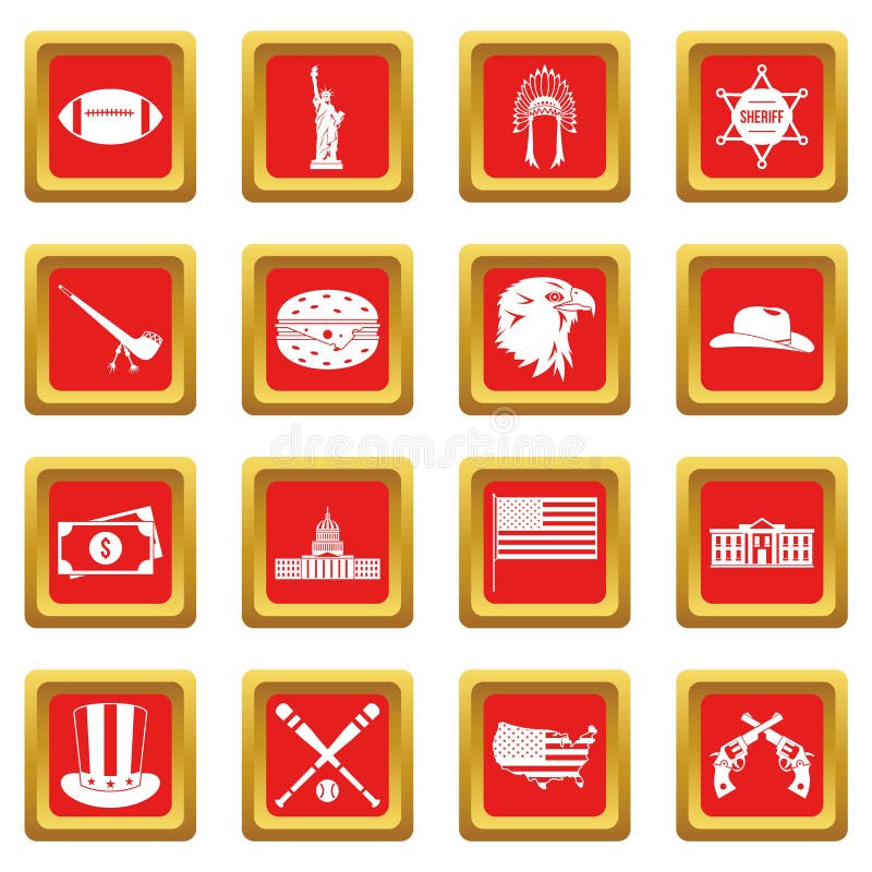 USA icons set red stock vector. Illustration of drink - 97796731