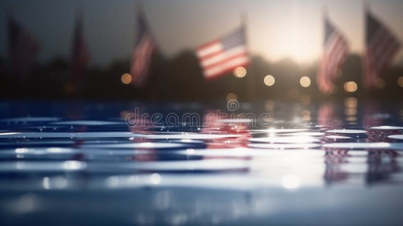 Usa Independence Day Banner, Us Flags Reflected in the Water, with Free ...