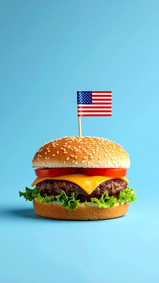 Usa Independence Day Burger with Flag on Blue Background Stock Image ...
